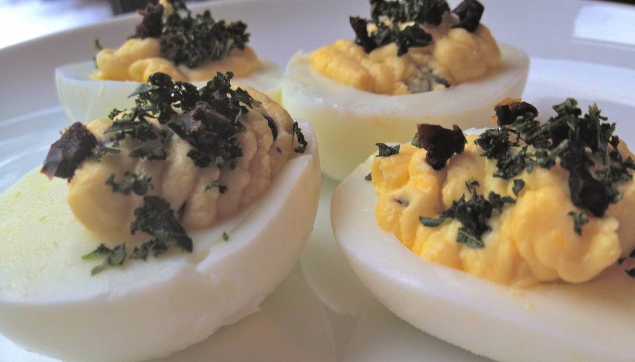 Deviled Eggs W Kale Flakes Whole Fed Homestead